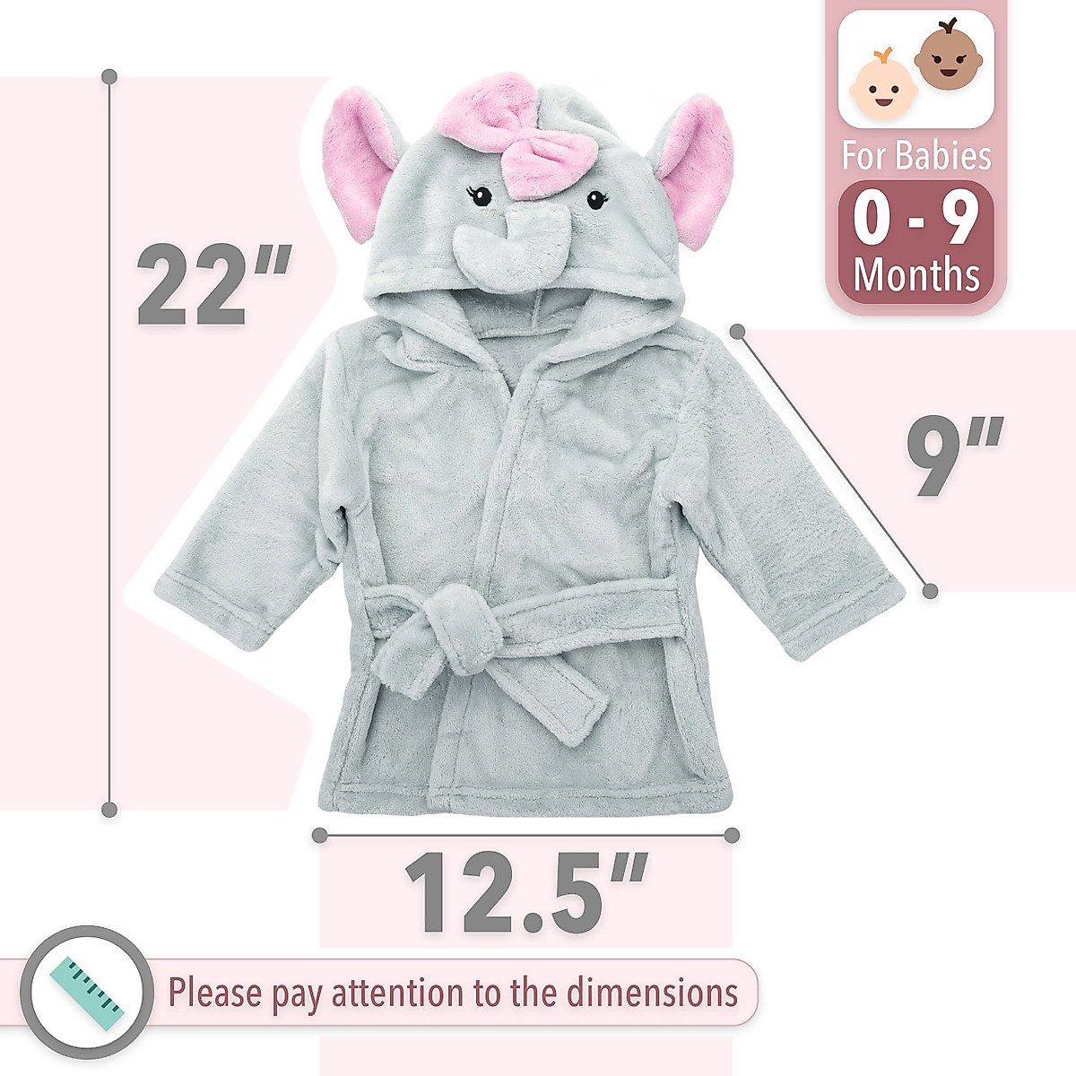 Mr. Pen- Baby Animal Face Robe, Unisex, 0-9 Month, Plush Baby Robe, Animal Face Robe, Baby Bathrobe, Elephant Bathrobe Baby, Baby Bath Robe, Hooded Baby Towels, Baby Robes, Baby Bath Towel