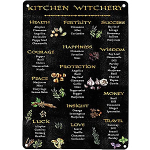 Dreacoss Witch Decor for Altar Witchy Kitchen Wall Art Magick Wiccan Art Print Halloween Witch Gift Pagan Gifts Art Faux Gold Silver Chalkboard Art Tin Signs Vintage