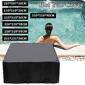 Klzzuk Waterproof Square Hot Tub Cover, UV-Resistant SPA Cover with Elastic Rope, Garden Hot Spring Bath Swimming Pool Furniture Dust Cover, 210D Oxford Cloth (220 * 220 * 90cm,Brown)