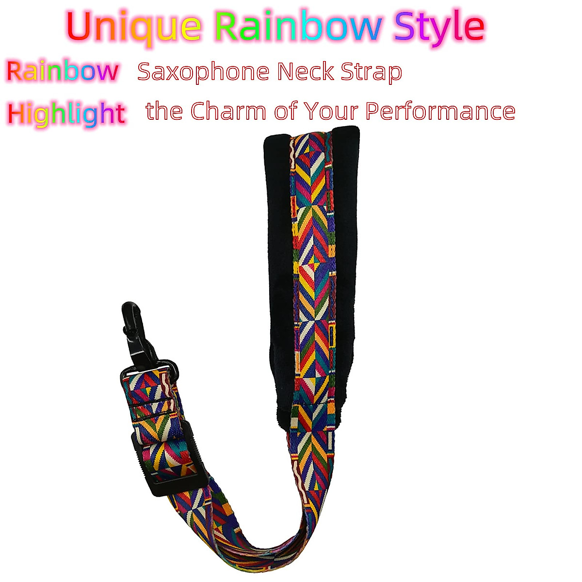 Xinlinke Saxophone Neck Strap Soft Padded Rainbow Braided Pattern for Alto Baritone Soprano Sax
