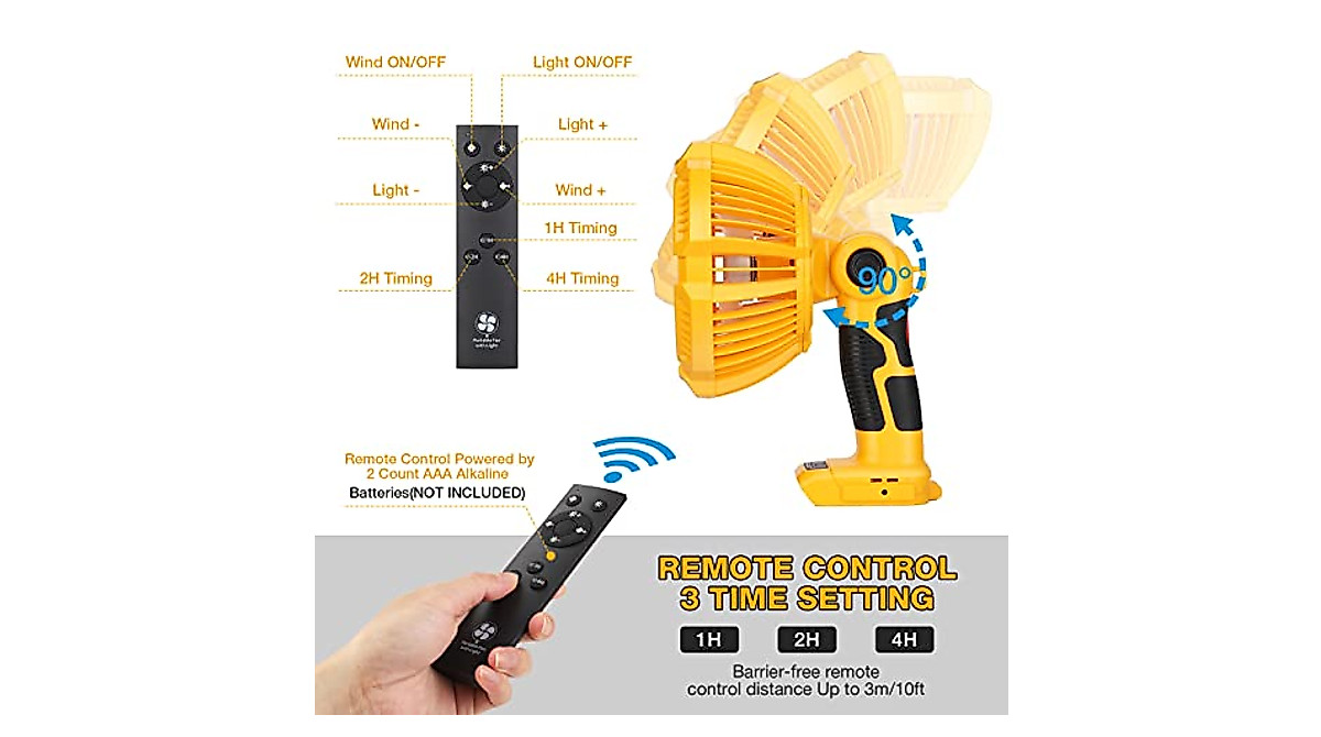 YEX-BUR Outdoor Camping Fan with LED Lantern Powered by Dewalt 14.4V ...