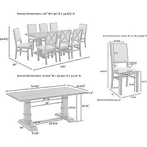 Crosley Furniture Joanna 9-Piece Dining Set with Table and 8 Upholstered Back Chairs, Rustic Brown/Crème