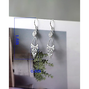 White gold plated 925 Sterling Silver Bohemia Chandelier Filigree Dangle &Drop Earrings for women 1.9Inches long