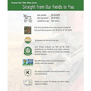 Non-GMO Project Verified Hard White Wheat Berries | 5 LB Burlap Bag | 100% Non-Irradiated | Kosher Parve | USA Grown | Field Traced