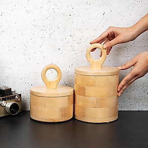 HILARI COLLECTIVE - Premium Designer Wood Canister with Lids - Set of 2 - Decorative Jars for Kitchen Decor, Dining Room and Pantry