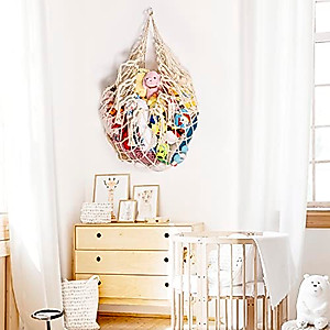 YKBU Stuffed Animal Net or Hammock Wall Hanging Net for Stuffed Animal Storage Macrame Toy Display Plush Toy Holder Soft Toy organizer for Nurery Baby Bedroom Playroom-Cream, -Cream