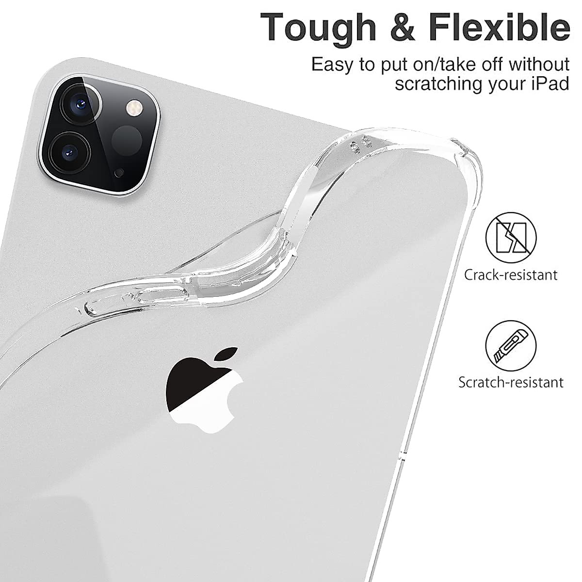 AICase for iPad Pro 12.9 inch 2021 (5th Gen) Clear Shock Absorbing Flexible TPU Protective Cover Transparent Slim Compatible with Pencil for iPad Pro 12.9 2021/2020