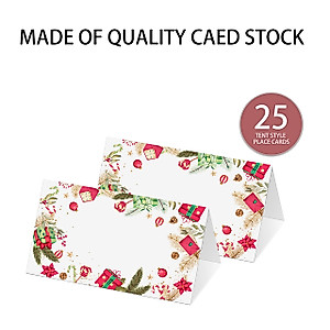 Place Cards for Christmas Party, Editable Name Place Cards, Seating Place Cards for Tables, Tent Style Cards for Wedding, Dinner Party or Any Occasion, Easy Folding, Pack of 25 Escort Cards(A06)