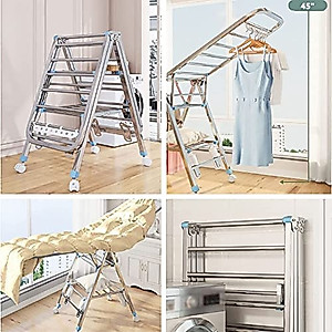 TTW Clothes Drying Rack, 3 Level Foldable Laundry Drying Rack Collapsible, Drying Rack Clothing, Extra Accessories and Wheels