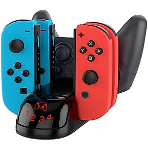 TALK WORKS 5-in-1 Game Controller Charger Station Compatible with Nintendo Switch + Switch OLED - Charging Dock for 4 Joy-Con Controllers & 1 Pro Controller - Includes 5-Foot USB-C Cable