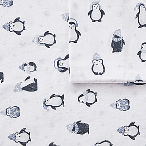 Intelligent Design Cozy Soft 100% Cotton Flannel Print Animals Stars Cute Warm, Ultra Soft Cold Weather Sheet Set Bedding, Twin, Blue Penguins 3 Piece