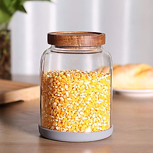 Glass Storage Jars with Airtight Lids, Set of 2 42 FL OZ (1250ml) coffee container with Wooden Lid, Glass Pantry Canister for Beans, Rice, Sugar and etc (6.3 inch high)