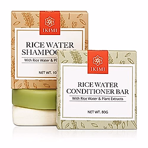 ikimi Rice Water Shampoo and Conditioner Bar Set for Hair Growth, 100g Shampoo Bar and 80g Conditioner Bar Made with Rice Water and Plant Extracts