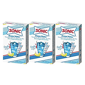 Sonic Singles to Go Powdered Drink Mix, Ocean Water, 6 Sticks per Box, 3 Boxes included (18 Sticks Total)