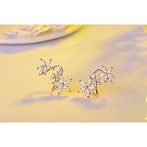 Flower Fariry CZ Ear Cuff Wrap Earrings for Women Fashion Cubic Zirconia Clip Crawler Climber Hypoallergenic (Rose Gold)