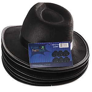 Funny Party Hats Black Fedora Gangster Hat Costume Accessory - Pack of 6