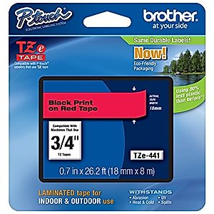 Genuine Brother 3/4" (18mm) Black on Red TZe P-touch Tape for Brother PT-1400, PT1400 Label Maker