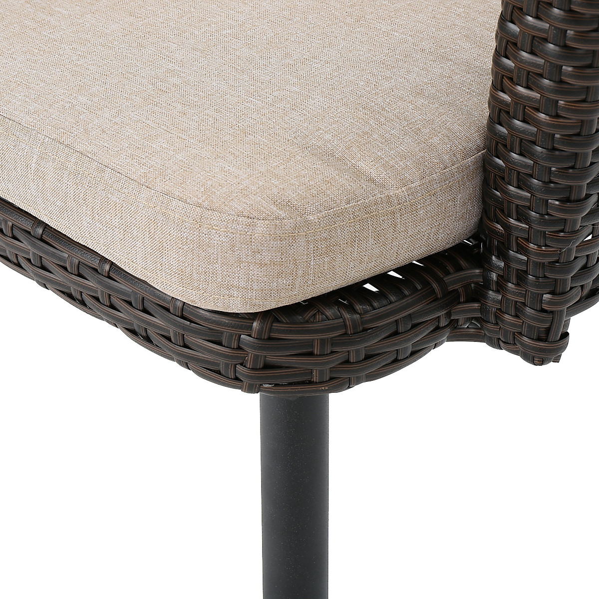 Christopher Knight Home Iona Outdoor Wicker Dining Chairs with Metal Legs and Water Resistant Cushions, 2-Pcs Set, Multibrown / Textured Beige / Dark Brown