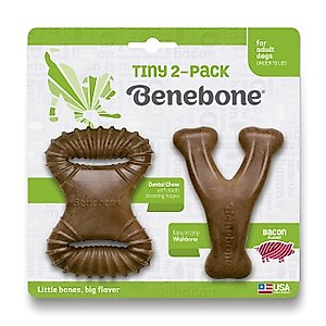 Benebone Tiny 2-Pack Dog Chew Toys, Made in USA, Real Bacon Flavor, Small