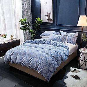 Merryfeel Jacquard Duvet Cover Set King,Classic Paisley Damask Jacquard Duvet Cover Set, 3 Pieces Bedding Set (1 Duvet Cover with 2 Pillowshams) - King - Lavender Pink