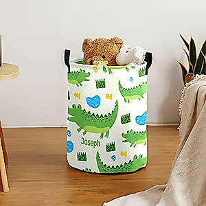 Cartoon Crocodile Animal Personalized Laundry Basket Clothes Hamper with Handles Waterproof ,Collapsible Laundry Storage Baskets for Bathroom,Bedroom Decorative 19.7"Hx14.2"D
