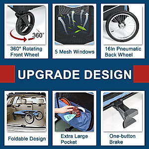 Dog Stroller for Large Dogs, Extra Large Pet Stroller for Medium Dogs Foldable, Dog Wagon and Cart for 2 Dogs with Pocket Up to 352lb Blue