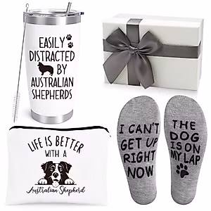 Australian Shepherd Dog Mom Gifts for Women, Animal Lovers, Funny Gag Gifts with 20oz Wine Tumblers