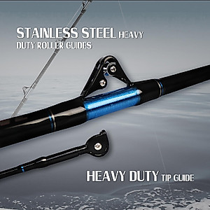 Fiblink Fishing Trolling Rod 1 Piece Saltwater Offshore Heavy Roller Rod Big Name Conventional Boat Camo Fishing Pole (6'6",30-50lb/50-80lb/80-120lb) (Straight Butt, 6'6" 80-120lbs)