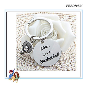 FEELMEM Sports Charms Live Love Basketball Keychain Basketball Hoop Basketball Jewelry Fitness Jewelry Keyring Gift for Players & Coaches (Silver)