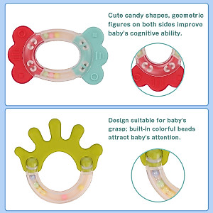 Nueplay 8PCS Baby Rattles Set, Toddlers Chewing Teething Toys Grab Shaker Hand Bells and Spin Rattle Musical Toy Playset Early Educational Shower Gift Toys for Baby Newborn Infant 6-12 Months