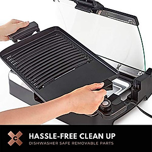 Crux Smokeless Indoor BBQ Grill with Viewing Window, Faster Preheat, Large PFOA-Free Non-Stick Grilling Surface for Healthy Family Sized Meals, Dishwasher Safe Parts, Black, compact (17168)