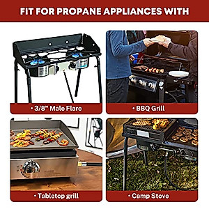 PatioGem Propane Hose Extension 20FT, Both Ends 3/8" Female Flare Propane Hose Assembly, Pipe Fitting 3/8" Flare x 1/8" MNPT, Extension Gas Line for Propane Appliances, LP Gas Hose