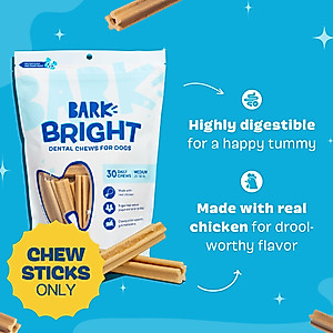 Bark Bright Original Dog Dental Chew Sticks (30 Chews) Plaque and Tartar Cleaning - Medium Breeds