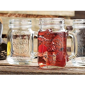 Glaver's Set of 10 Ice Cold 16 Oz. Mason Drinking Glasses With Handles. Quality Refreshing Ice Cold Embossed Logo Jars for Beverages, Cocktails, Shakes, Smoothies, Sodas, Juice.