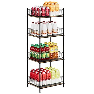 4 Tier Water Bottle Organizer Shelf Bottled Water Storage Rack for Floor Metal Wire Rack Shelving Standing Shelf Units for Pantry Kitchen Bathroom House, Black