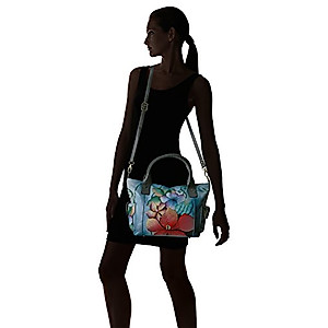 Anna by Anuschka Women's Zip-top Organizer With Outside Side Pockets Shoulder Handbag, Midnight Floral, One Size US