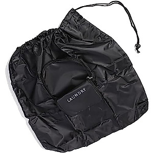 Miamica Foldable Travel Laundry Bag, Black & White – Measures 21” x 22” When Fully Opened – Foldable Laundry Bag with Drawstring Closure – Durable, Lightweight Travel Accessories