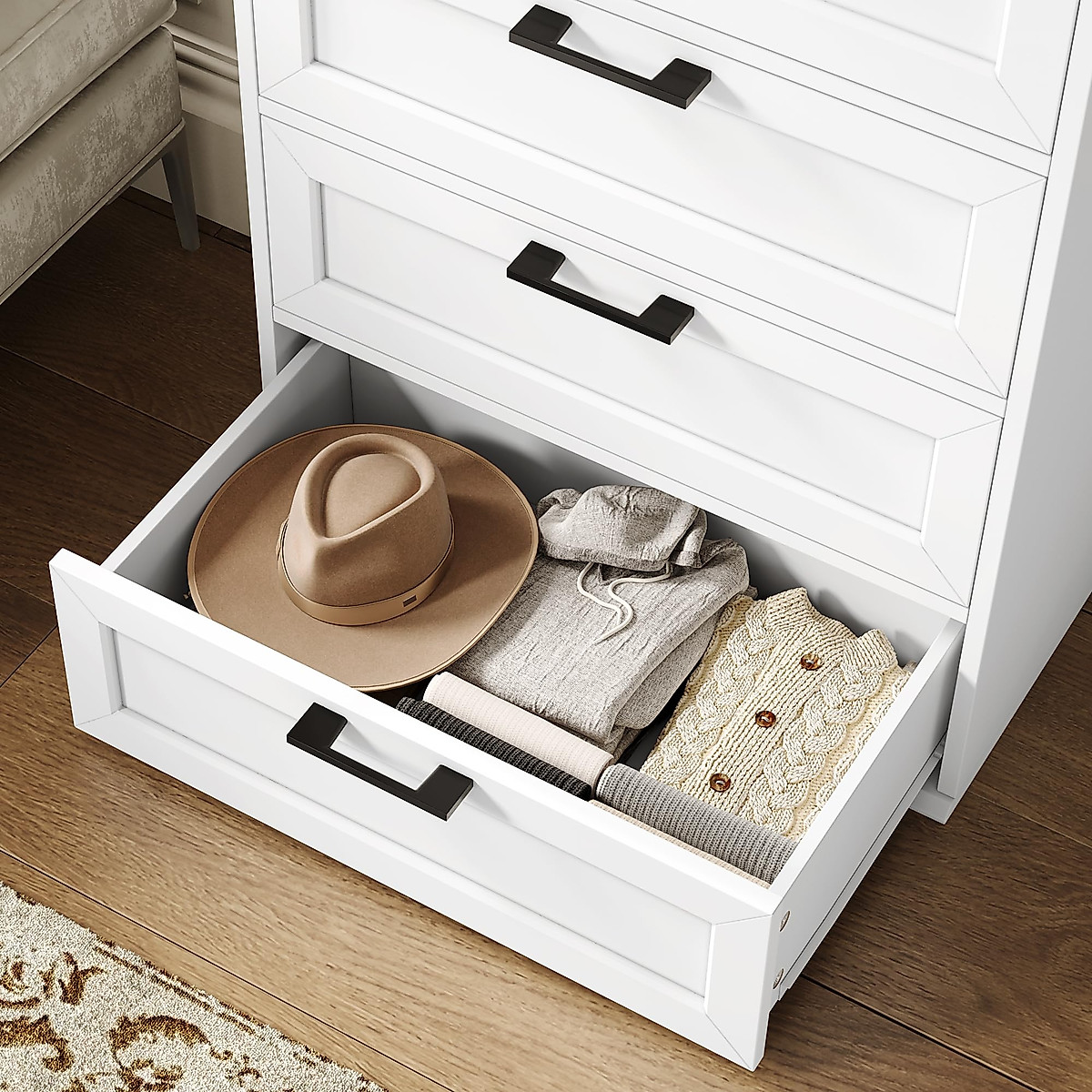 BOTLOG White 6 Drawer Dresser, Dresser for Bedroom with Trapezoidal Design, Chest of Drawers for Bedroom, Wood Tall Dresser for Closet with Large Organizer for Living Room, Hallway, Entryway, White