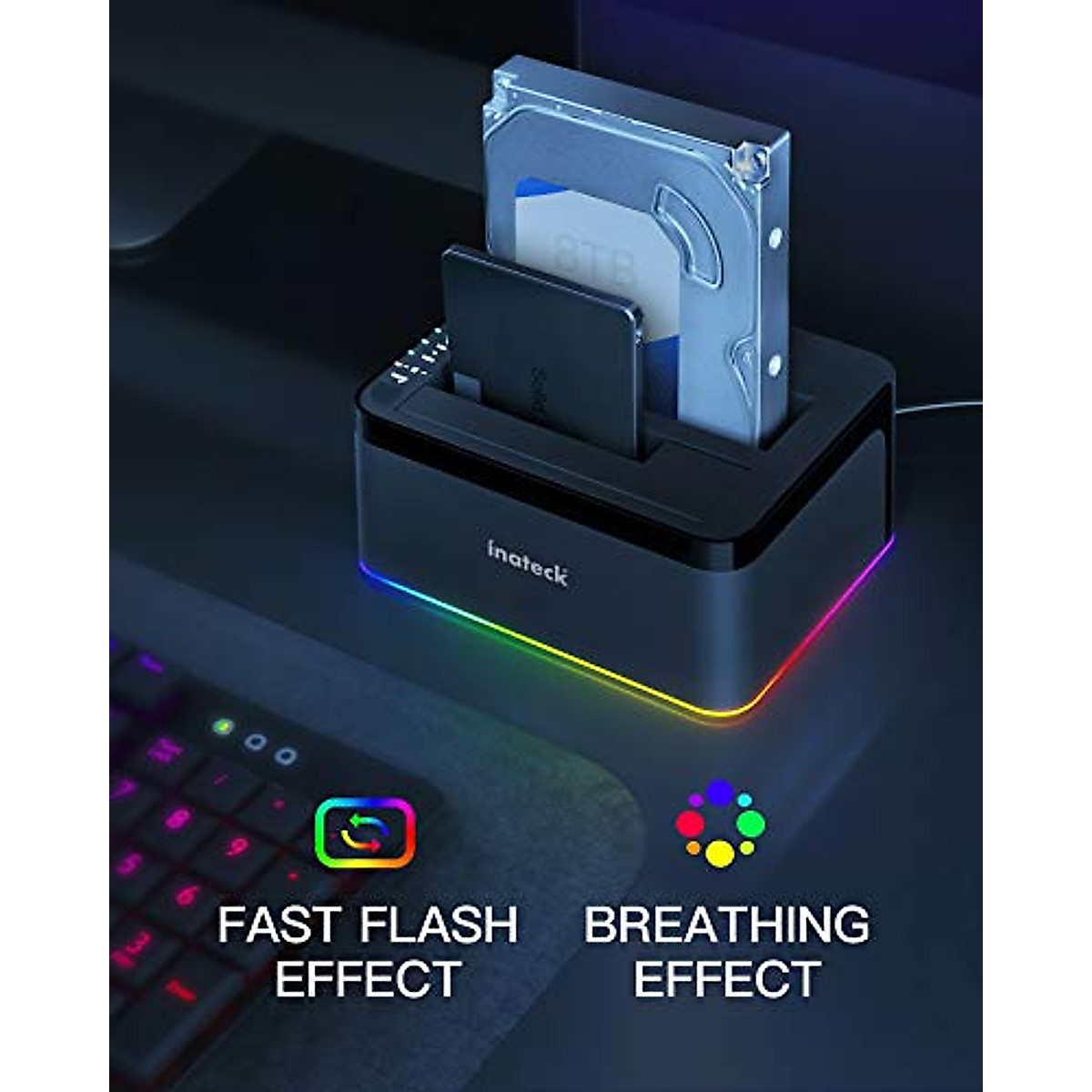 Inateck RGB SATA to USB 3.0 Hard Drive Docking Station with Offline Clone, for 2.5 and 3.5 Inch HDDs and SSDs, UASP Supported, Black SA02003
