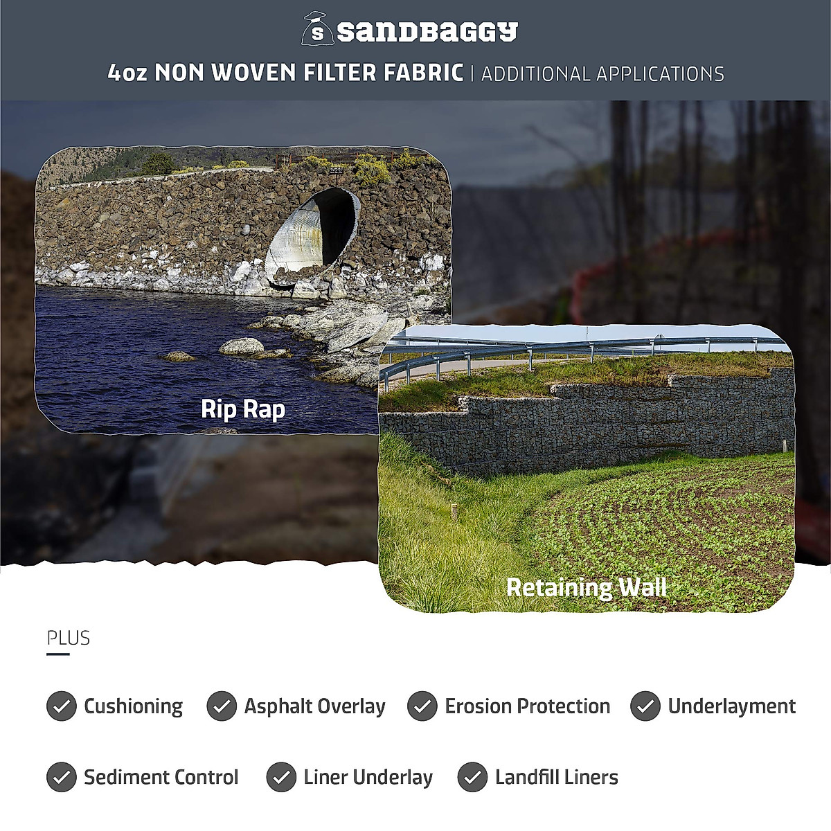 Sandbaggy Non Woven 4 oz Geotextile Landscape Fabric | Made in USA | 50 YEAR Fabric | Industrial Grade Fabric | French Drains | 100 Lbs of Tensile Strength | UV Protected | Approved by DOT (4 ft x 100 ft Roll)