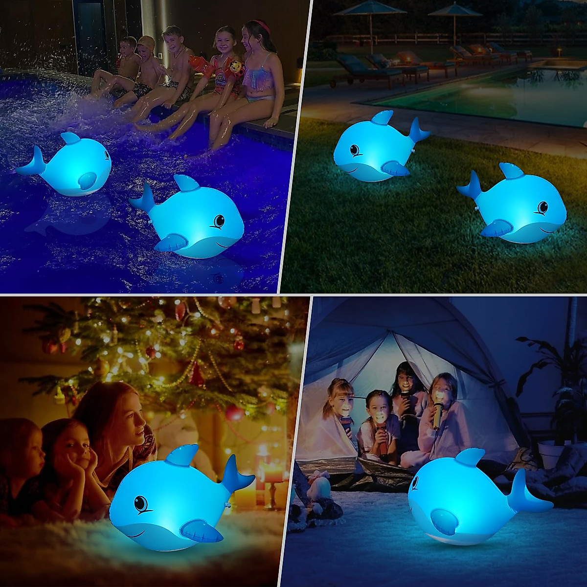 Goallim Solar Floating Pool Lights Dolphin, Glow in The Dark Solar Pool Lights That Float, IP68 Wateproof Inflatable Solar Powered Floating Lights for Pool Pond Wedding Party Decorations - 2PCS