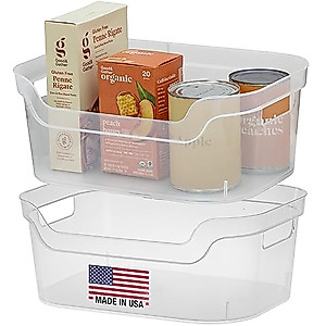 Tribello Plastic Storage Bins, Clear Storage Bins for Pantry - Medium 13” X 9” X 5” Pantry Organization and Storage Bins for Bathroom, Closet Shelves Organizer Bins - Made In USA - 2 Pack