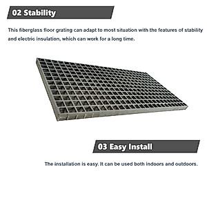 Banfluxion 39.4"x19" Gray FRP Grating Rectangular Fiberglass Floor Grating 1.5" Thickness 0.5 tons Bearing Capacity