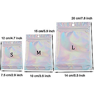 EORTA 100 Pieces Aluminum Foil Pouch Plastic Packaging Bags Self Seal Laser Zipped Bags Resealable Storage Container with Hanging Hole for Food Snack Cosmetic Jewels Party Favors, Medium-15x10 cm
