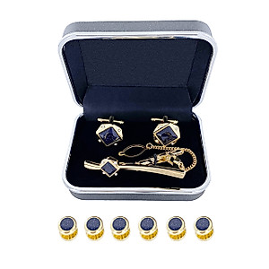 CLEECOO Men’s Tie Clip and Cufflinks Set with Gift Box (6pcs Tuxedo Studs Giveaways) for Wedding Anniversary Birthday or Business