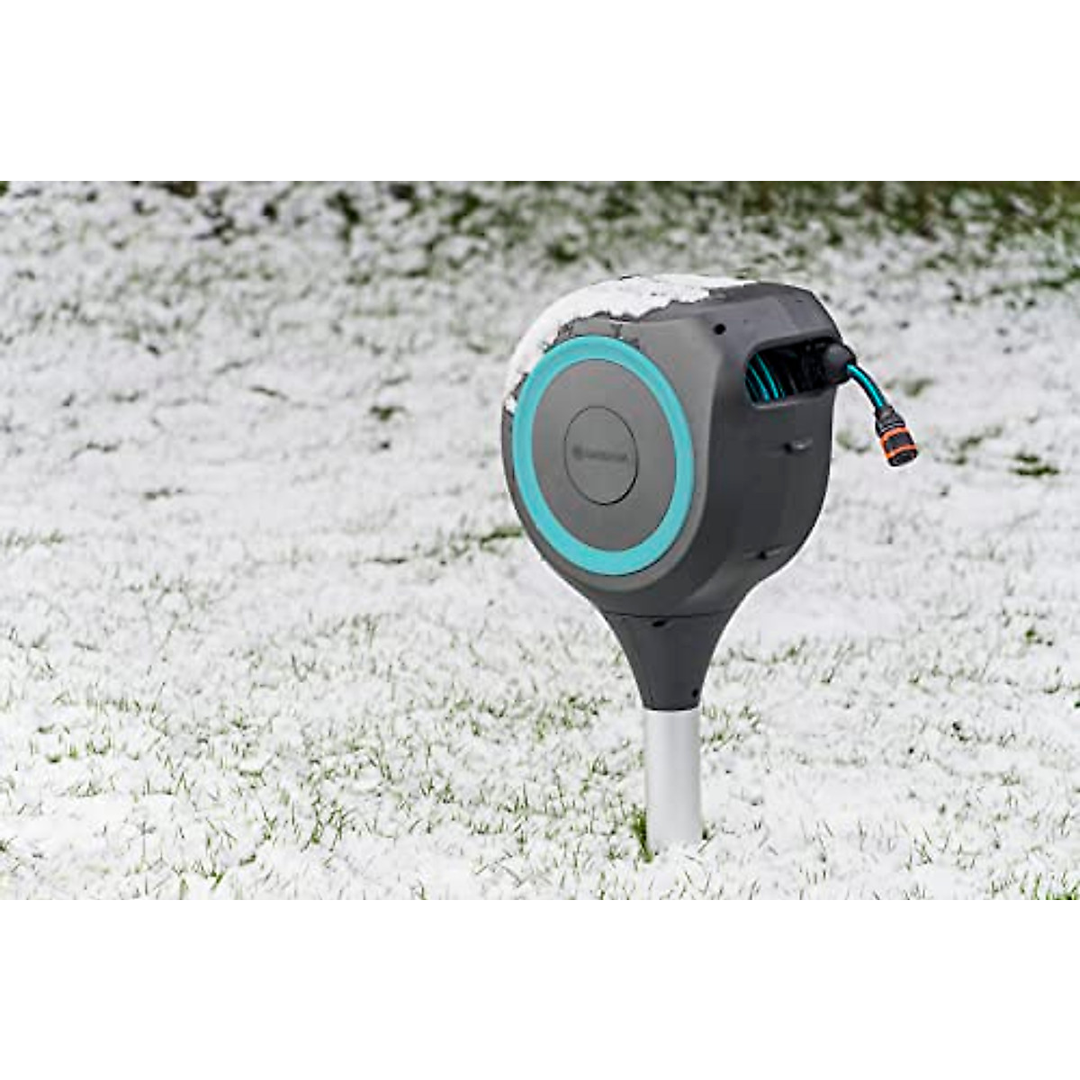 Gardena 18614-20 66 Foot Auto Retractable Hose Reel on Metal Spike, Feet, Standard, Turquoise