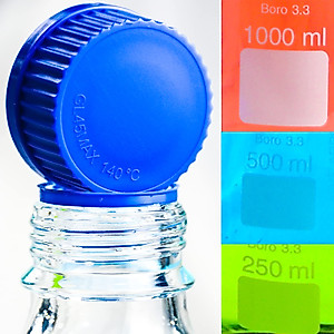 SWONES Graduated Round Reagent Media - Round Media Storage Bottle - Storage Glass Bottles, with GL45 Screw Cap,Borosilicate 3.3 Glass (250ml, 4pcs)