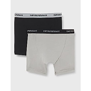 Emporio Armani Men's Stretch Cotton Classic Logo Boxer Brief, Black/Grey, Medium