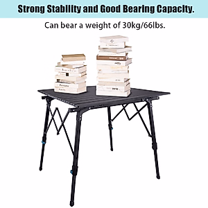 IBEQUEM Aluminum Foldable Table, Outdoor Camping Table Folding, Portable Lightweight Height Adjustable Camping Table with Carry Bag for Indoor Outdoor Travel, Camping Party BBQ Backyard (Black)