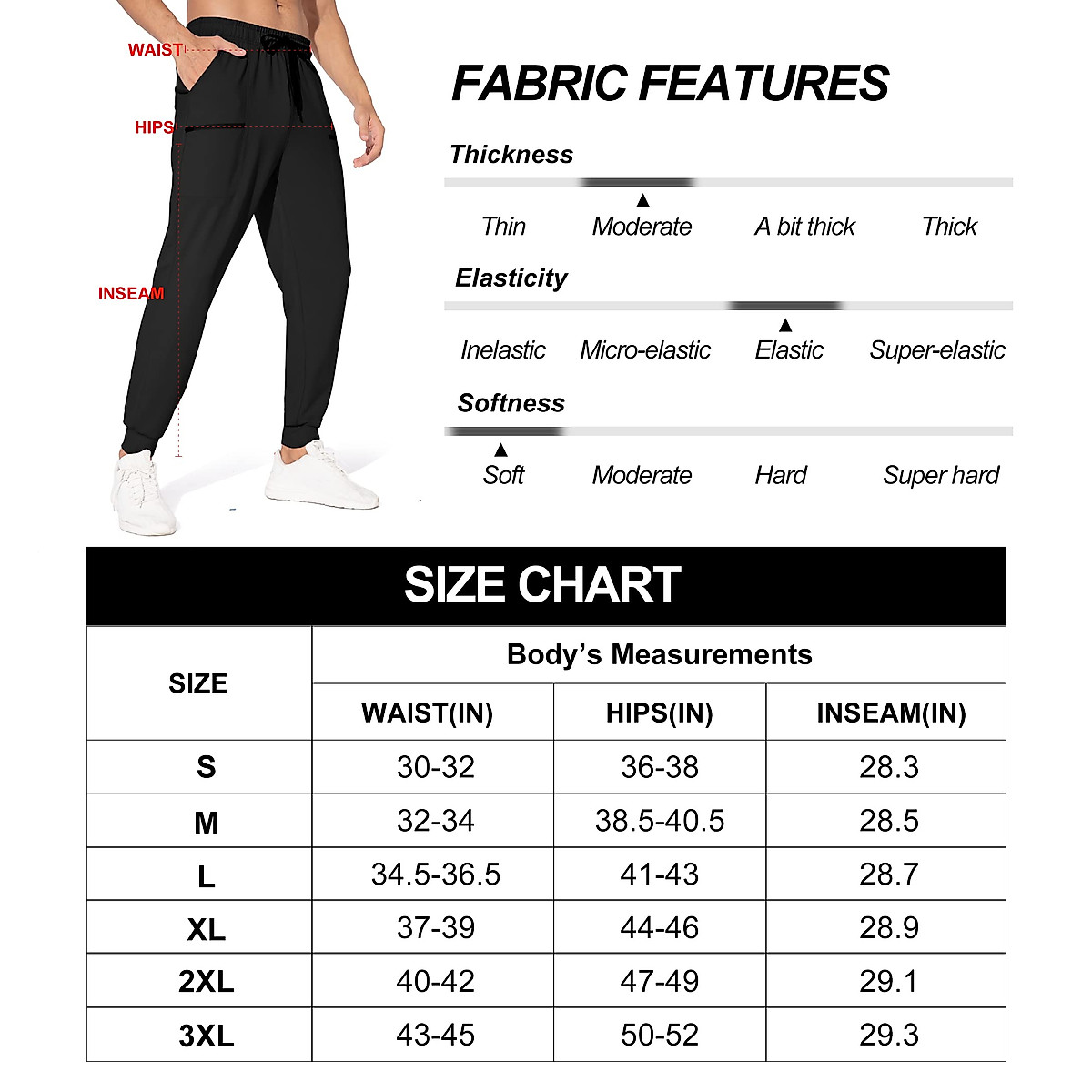 M MAROAUT Mens Joggers with Pockets Cargo Sweatpants for Men Elastic Waist Pants Track Athletic Running Gym Workout Pants Casual Black L